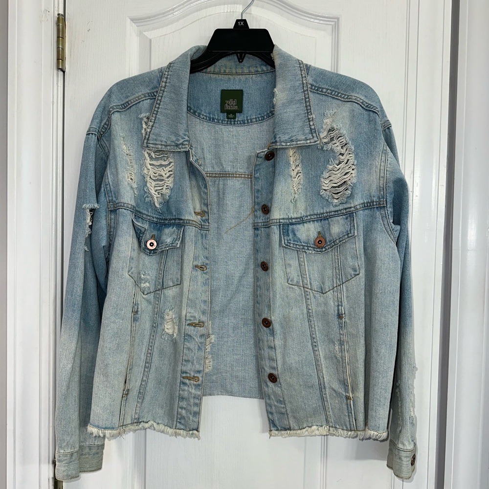 Light Blue Distressed Denim Jacket - Gem